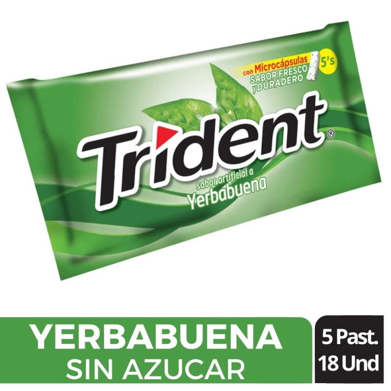 CHICLE TRIDENT YERBABUENA X 5 X 18 UND CJ X 30 UND